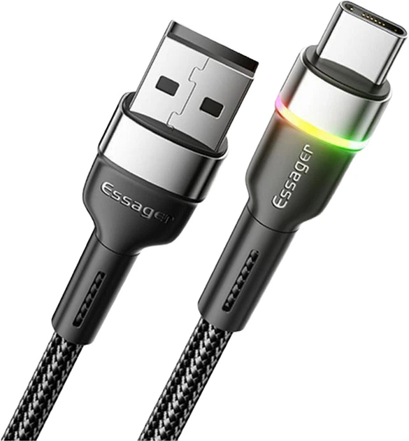 Кабель Essager Colorful LED USB-A x USB Type C 3 A 1 м Черный (EXCT ...