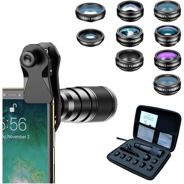 Набор объективов для телефона Apexel 10 in 1 Phone Lens Kit (APL-22XDG9 ...