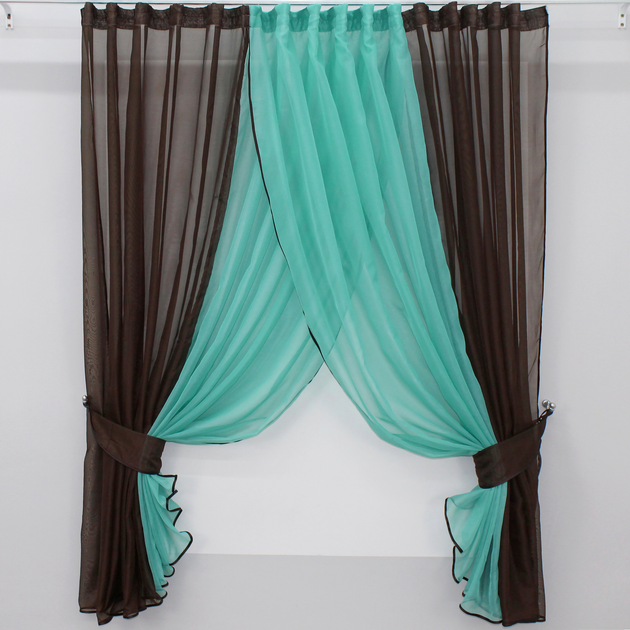 Кухонные шторки VR-Textil № 096к с подвязками венге с бирюзовым 400х170 ...