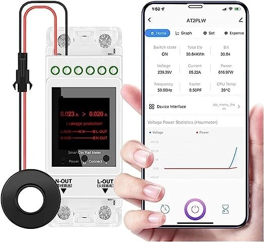 Розумний лічильник Atorch AT2PW 100А DIN з WiFi, екраном та 5-ма видами ...