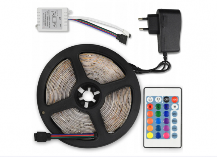 Світлодіодна стрічка з пультом і блоком живлення 300 LED RGB 5м IP68 ...