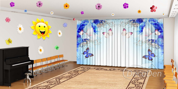 Весенние Фото Шторы в детский сад PHOTODECOR "Синие ирисы и бабочки ...
