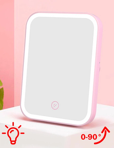 Дзеркало для макіяжу Ledart Рожеве Косметичне сенсорне настільне дзеркало з підсвічуванням Usb