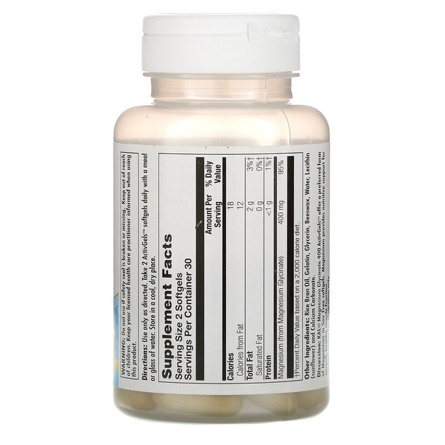 Магний глицинат, Magnesium Glycinate, KAL, 400 мг, 60 капсул (CAL-40114 ...