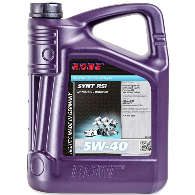 Моторное масло Rowe Hightec Synt Rsi 5W-40 4 л – фото, отзывы ...