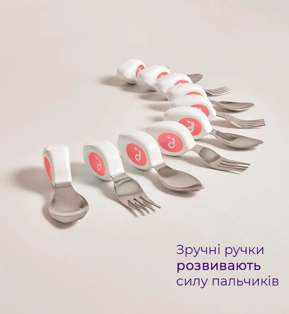 Набір червоних розвиваючих столових приборів для малюків Doddl ложка та виделка 12 міс