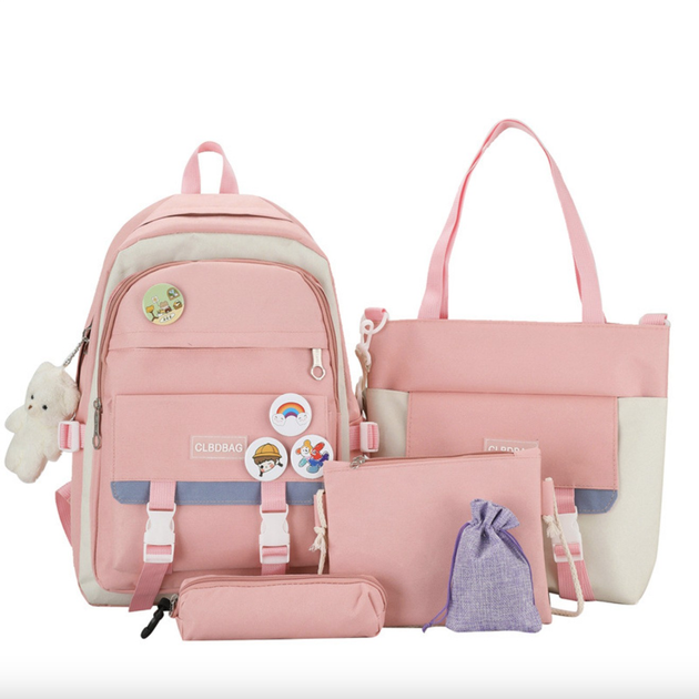 Рюкзак 4 в 1 школьный для девочки розовый CLBDBAG (набор: рюкзак ...