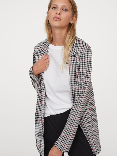 Пиджак клетчатый удлиненный женский H&M Q2512-7212701 S Черный с белым ...