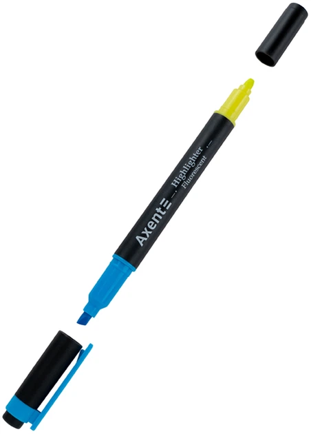 Набор текст-маркеров Axent Dual двухстор. 2 цвета 12 шт Голубой + желтый (2534-02-a) – фото ...