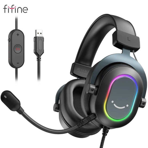 Навушники Fifine H6 з RGB підсвічуванням та знімним мікрофоном,ігрова ...