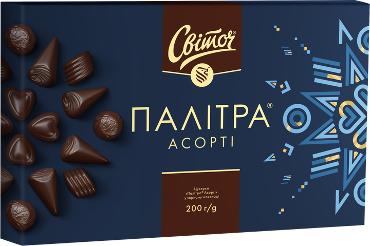 Конфеты Світоч Палитра Ассорти в черном шоколаде в коробке 200 г ...