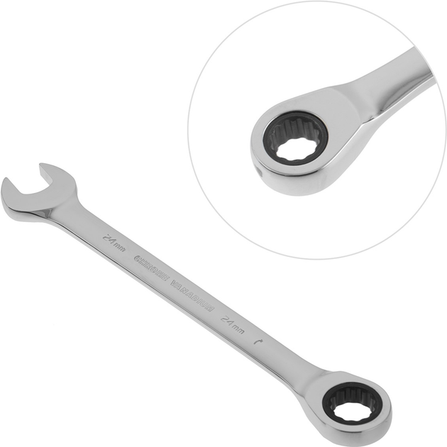 Ключ комбинированный Intertool с трещоткой 24 мм Cr-V PROF DIN3113 (XT ...
