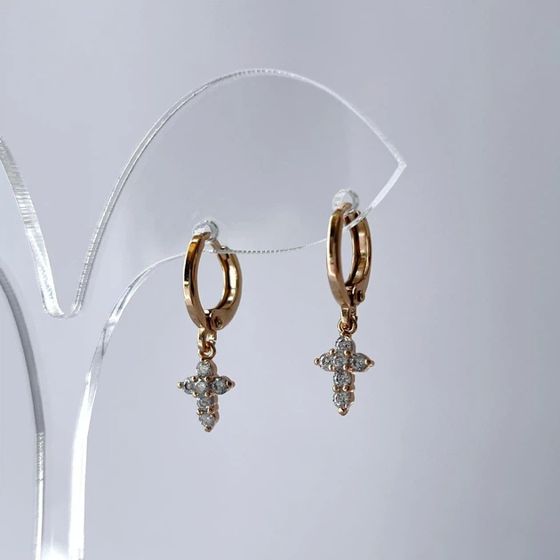 Серьги позолота Xuping Маленький крестик подвеска с камнями Золото 22 ...