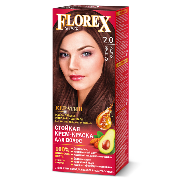Крем-фарба для волосся "Florex" Кератин 2.0 каштан (4823001601368 ...