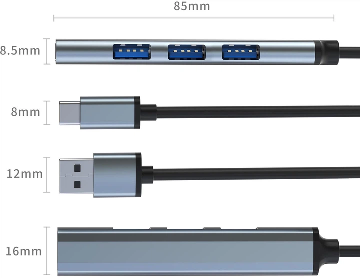 USB-хаб Dynamode USB 3.0 Type-A на 4 порти: 1 x USB 3.0 3 x USB 2.0 ...