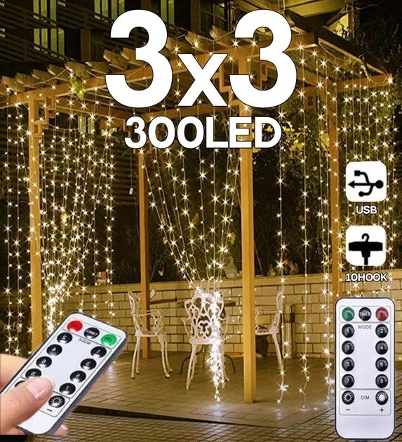 Гирлянда светодиодная уличная штора капля росы размер 3х3 метра 300 led ...