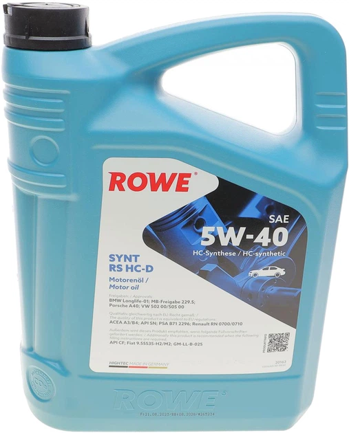 Моторное масло ROWE 5W-40 Hightec Synt RS HC-D 4 л (20163-0040-99) – фото, отзывы ...