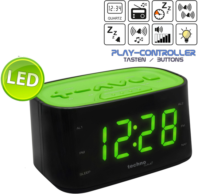 Настольные часы с радио Technoline WT465 Black/Green (WT465 grun ...