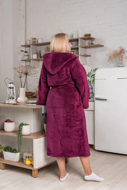 Женский длинный махровый халат с капюшоном, мягкий домашний теплый ...