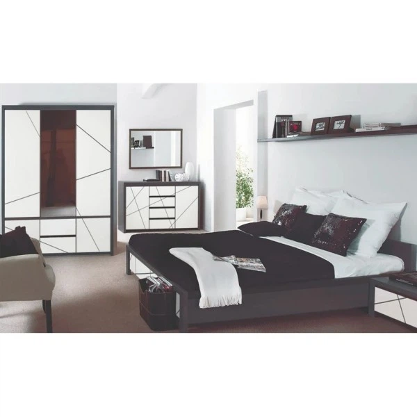 Кровать двуспальная LOZ/160 Каспиан Gerbor Венге магия/Белый снег (ДСП/МДФ) (с каркасом, без ...