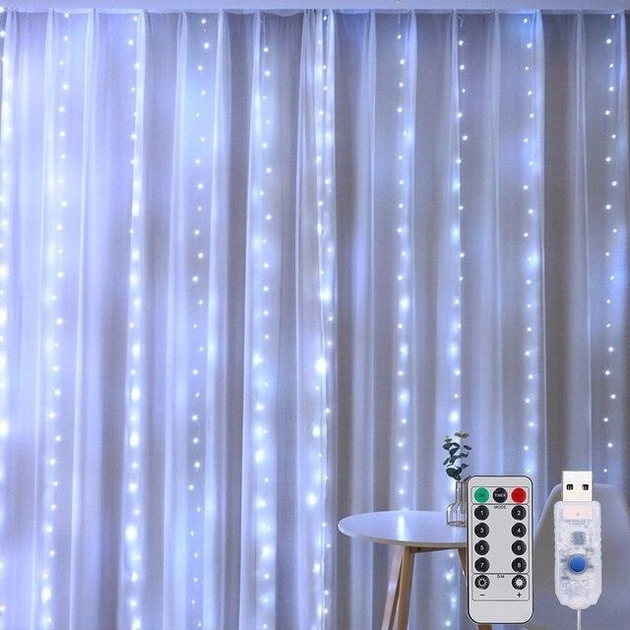 Светодиодная гирлянда штора роса на проволоке 3х2 м 250 LED пульт + USB ...