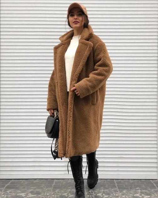 Шуба Тедді Оверсайз бежева A L 90 см S M Брендовий одяг Rozetka