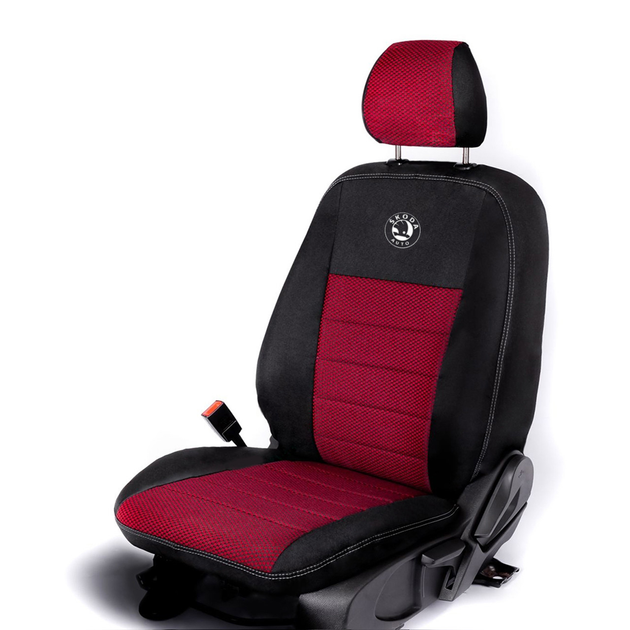 Комплект модельных чехлов AMI.AUTO из автоткани черно-красные на Шкода ...
