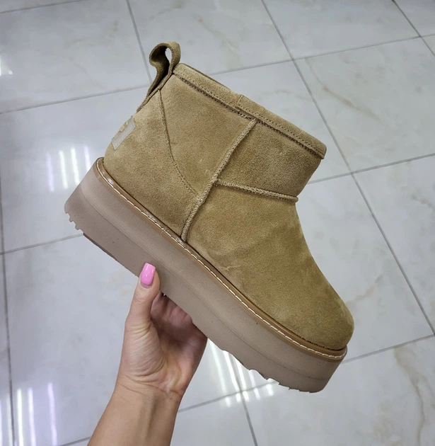 Жіночі високі зимові уггі Inter Shoes натуральна шкіра 1589-23 Бежеві ...