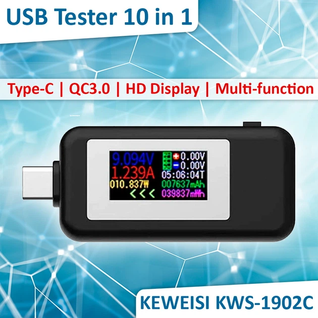 Багатофункціональний USB тестер KEWEISI KWS-1902C Type-C / 10 в 1 / QC3 ...