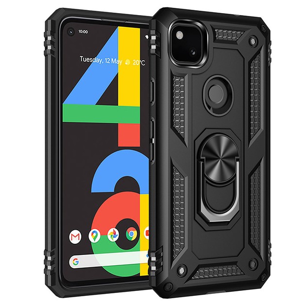 Противоударный чехол с кольцом подставкой для Google Pixel 4a черный ...