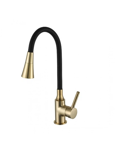 Смеситель для кухни с гибким изливом FRAP F4044-3 золото / черный – фото, відгуки ...