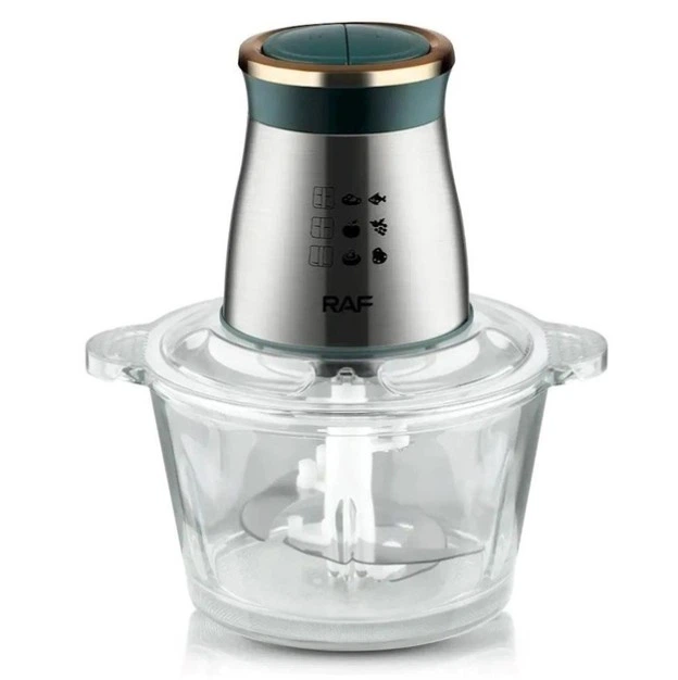 Електричний подрібнювач зі скляною чашею RAF R.7040 800 Вт 2 л, Блендер чоппер кухонний для ...