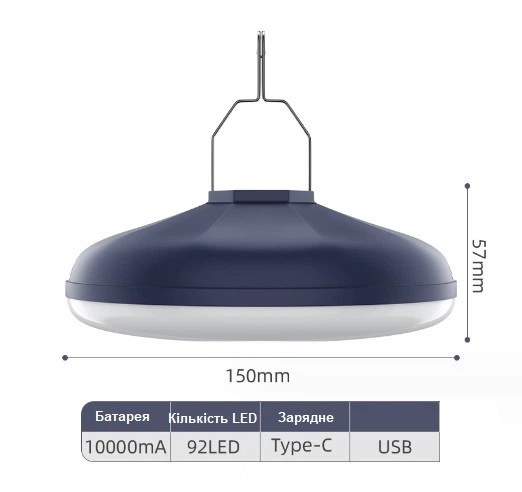 Фонарь кемпинговый 150mm 10000mAh на магните и крючке Witson LHFD-150A ...