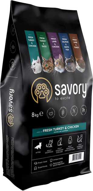 Сухой корм для котят Savory со свежим мясом индейки и курицы 8 кг ...