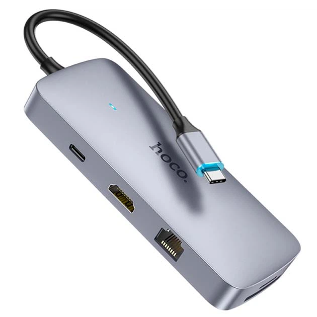 HUB HOCO HB32 8в1 Type-C to USB3.0/2 USB2.0/Type-C/HDMI/RJ45/SD/TF ...