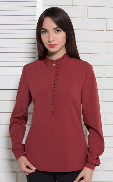 Жіноча блуза офісна однотонна з довгим рукавом теракотовий Berdtoni