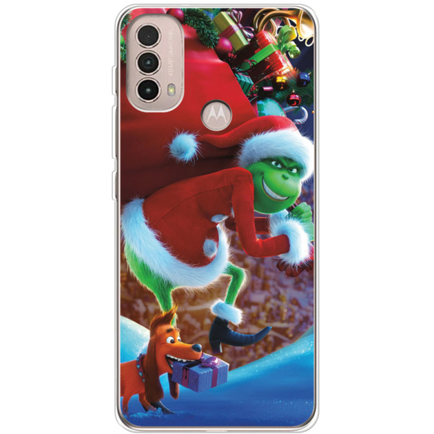 Чехол силиконовый с Картинкой на Motorola E40 (Новогодний, Гринч ...