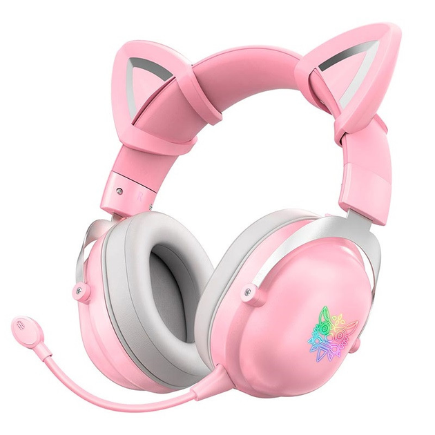 Наушники беспроводные с микрофоном и подсветкой ONIKUMA B20 RGB Розовый ...