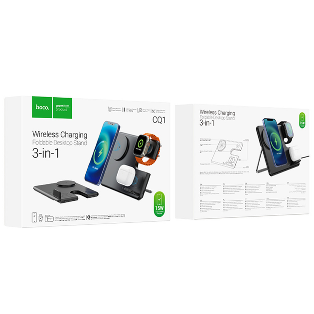Настільна безпровідна зарядка 3в1 розкладна для iPhone, iWatch/Airpods ...