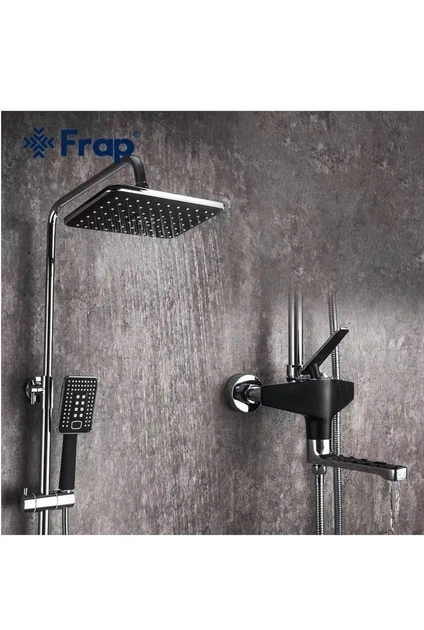 Душева система Frap F2457, поворотний вилив - перемикач на лійку/душ, 3 режими, чорний/хром ...