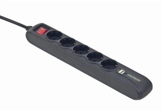 Мережевий фільтр 1.5м EnerGenie SPG5-U2-5 5розеток, 2хUSB, чорний ...