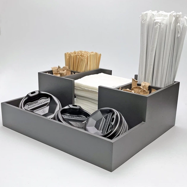 Барний органайзер універсальний для кришок серветок цукру паличок на 6 секцій графітовий