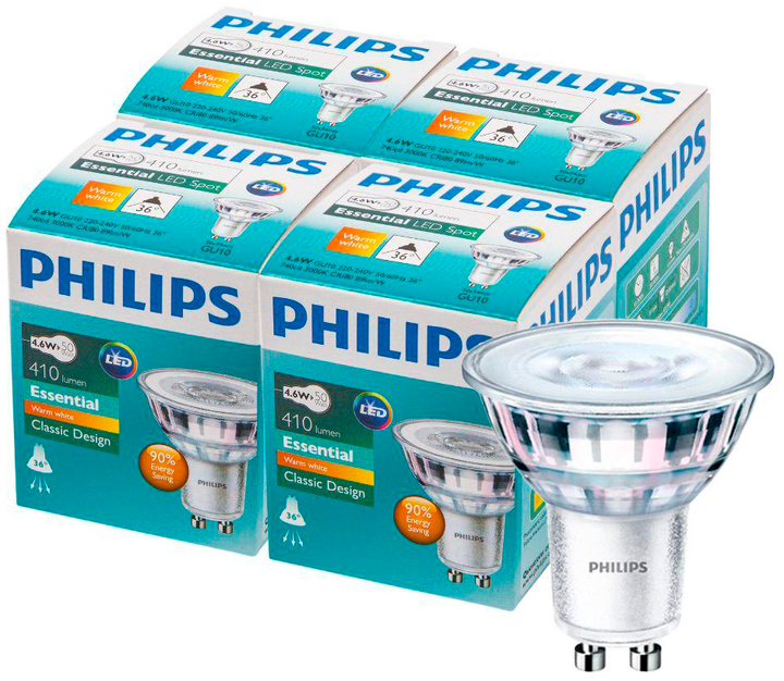 Светодиодная лампа Philips Essential LED 4.6W GU10 2700К 4 шт ...