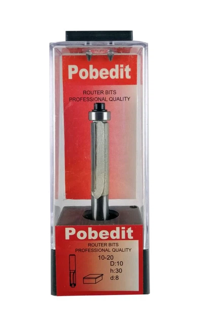 Фреза обкаточная прямая двухножевая с нижним подшипником D-10 мм, d-8 мм Pobedit P-1020-08-1030 ...