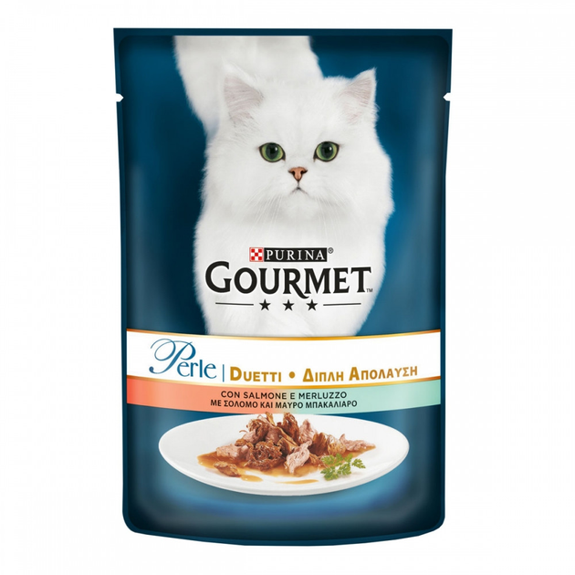 Влажный корм для кошек Gourmet Perle с лососем и сайдой 85г от продавца ...