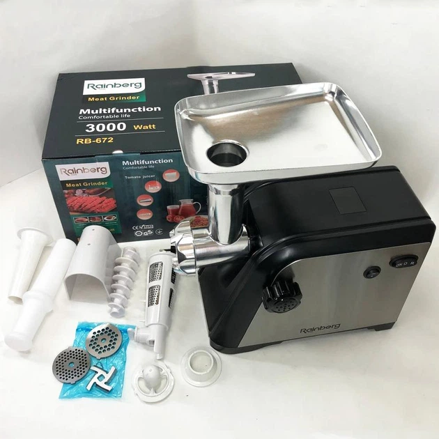 М'ясорубка Rainberg RB-672 3000W електрична з реверсом та соковижималкою, м'ясорубка електрична ...