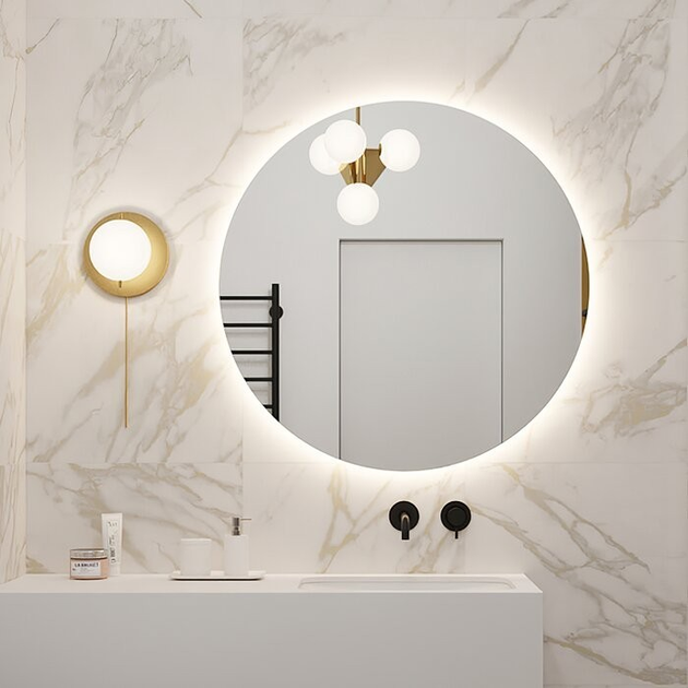 Круглое зеркало с сенсорной кнопкой MirrorRika D=60 см с светодиодной ...