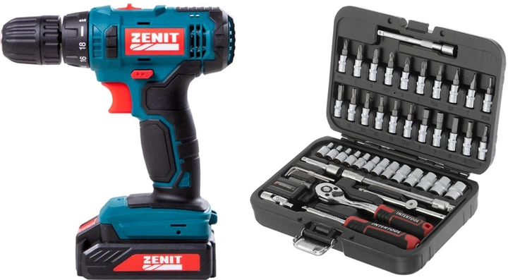 Набір Аккумуляторный шуруповерт Зенит ЗША-12 М Li + Набір інструментів ...