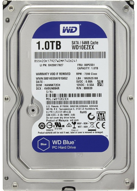 Накопичувач HDD SATA 1.0TB WD Blue 7200 rpm 64MB (WD10EZEX) – фото ...