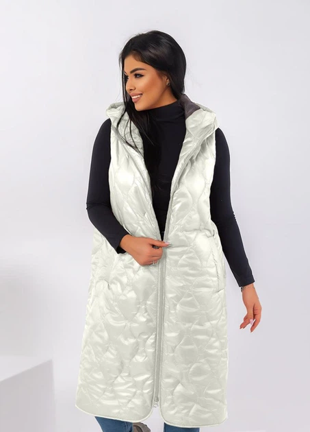 Длинный стеганый жилет с капюшоном 3192383 XL-2XL (52-54) Молочный от продавца: TEKER – в ...